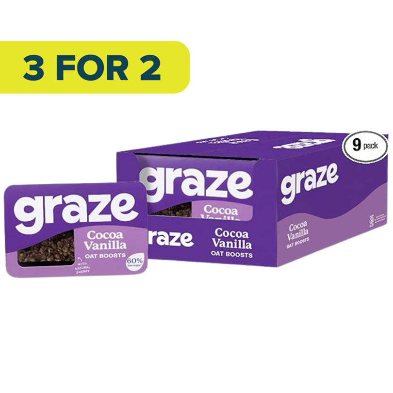 Graze Cocoa Vanilla Oat Boosts 50g - Case of 9 [Best Before: 05/10/202