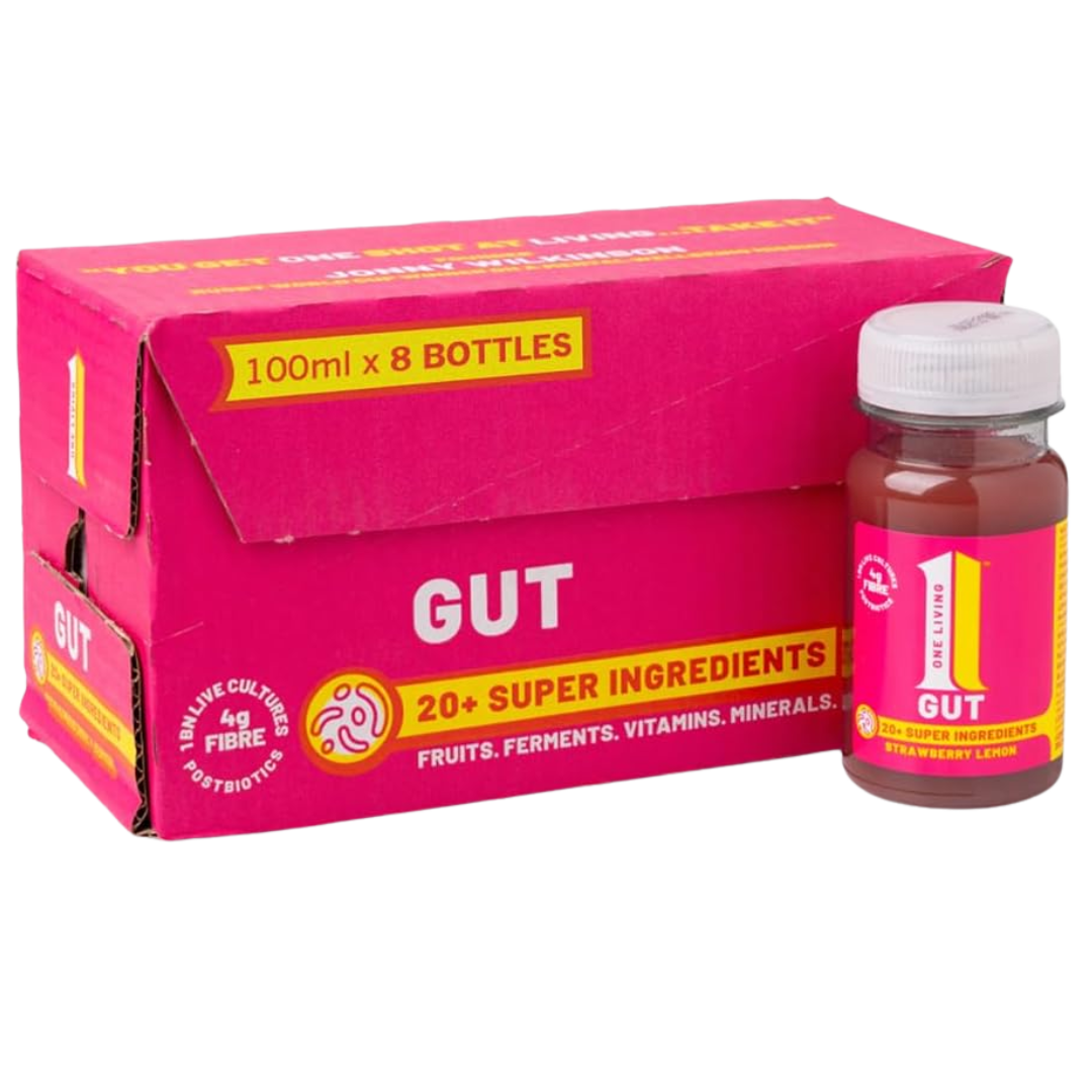 OneLiving Gut Strawberry Lemon Health Shots 100ml - Case of 8 [Best Be