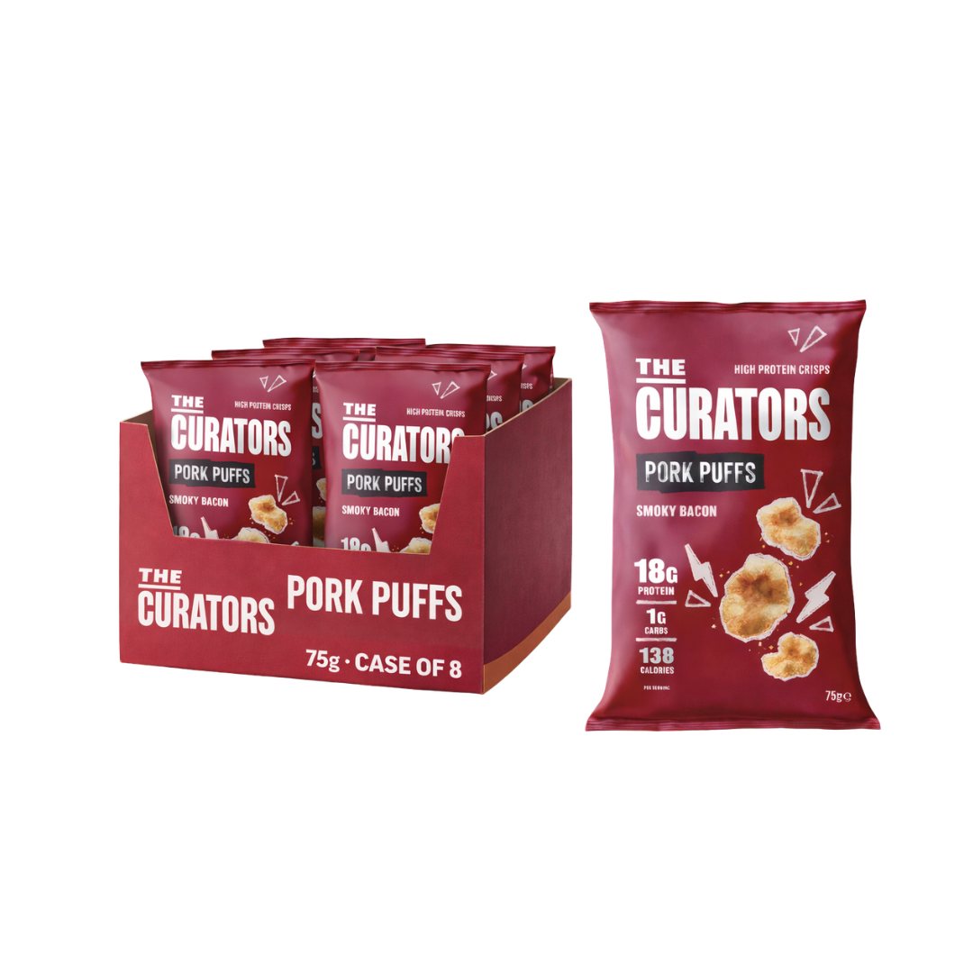 The Curators High Protein Smoky Bacon Pork Puffs 75g - Case of 8 [Best