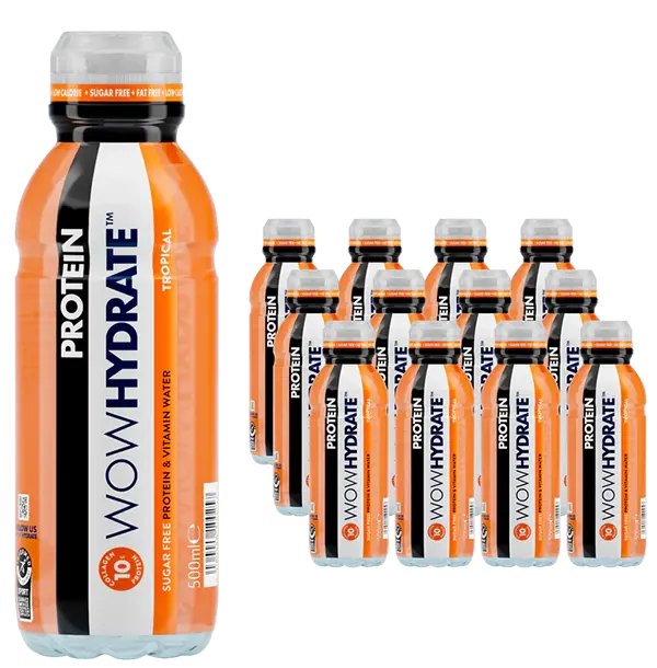 Wow Hydrate Tropical Sugar Free Protein & Vitamin Water 500ml - Case o